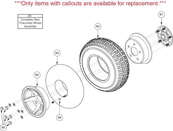 Pride Hurricane (PMV5001) - Wheel Assemblies - Rear - Pneumatic W/O Br ...