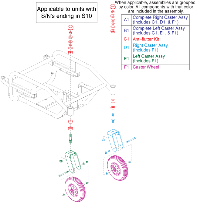 Pride TSS 450 - Caster Forks / Wheels - Used On Sn Ending With S10 ...