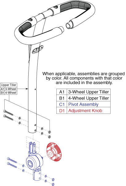 Go-Go LX54 (S54LX) - Frame Assemblies - Tiller – Monster Scooter Parts