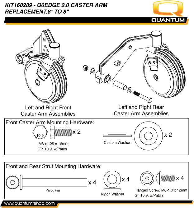 Quantum Q6 Edge 2.0 - Caster Arms / Suspension - 8 In. To 8 In. Caster ...