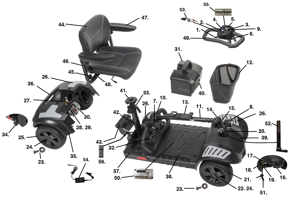 Drive Medical Phoenix LT Parts Diagram – Monster Scooter Parts