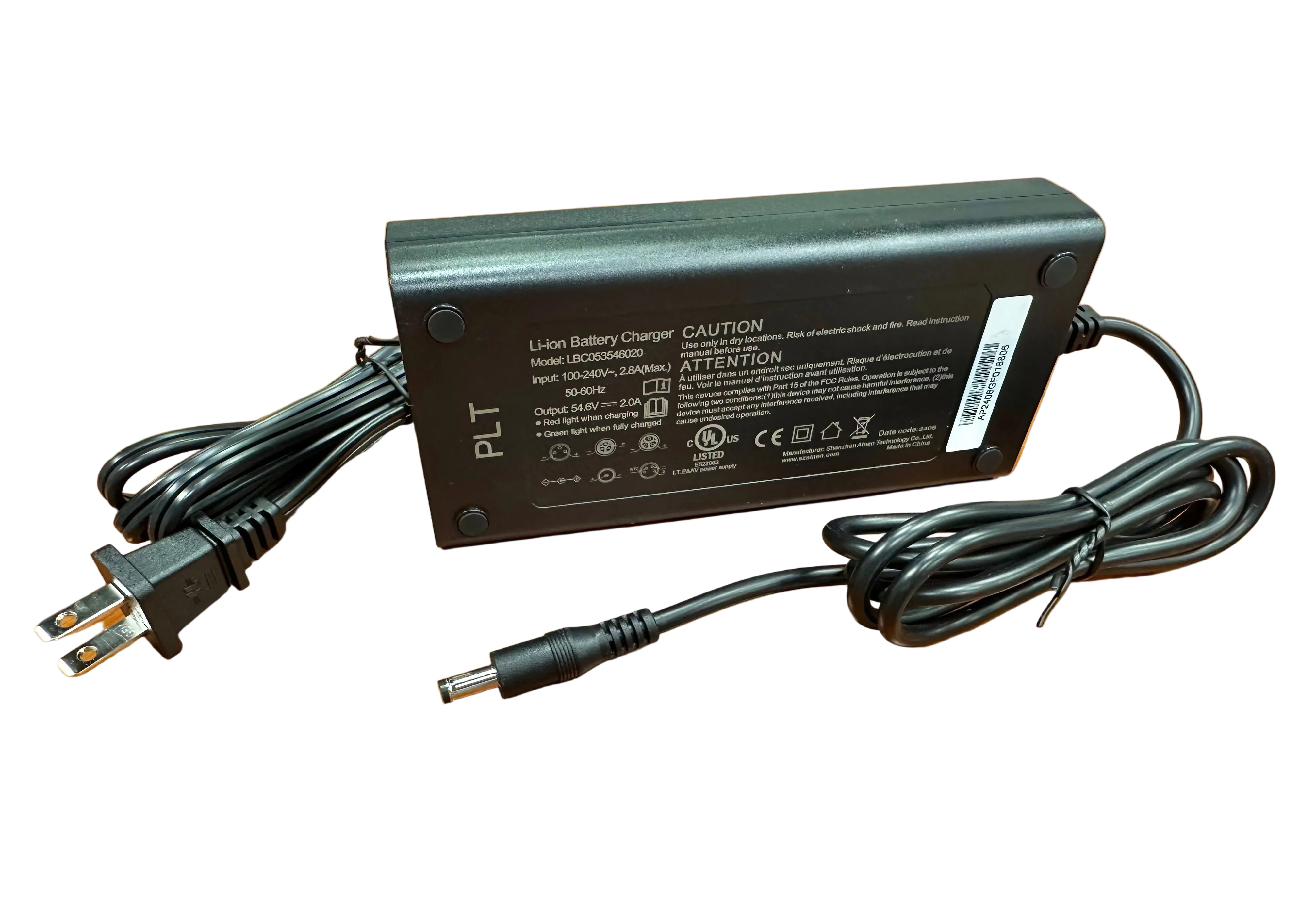 54.6 Volt 2.0 Amp Coaxial Lithium Battery Charger for Caroma P1, P5 ...