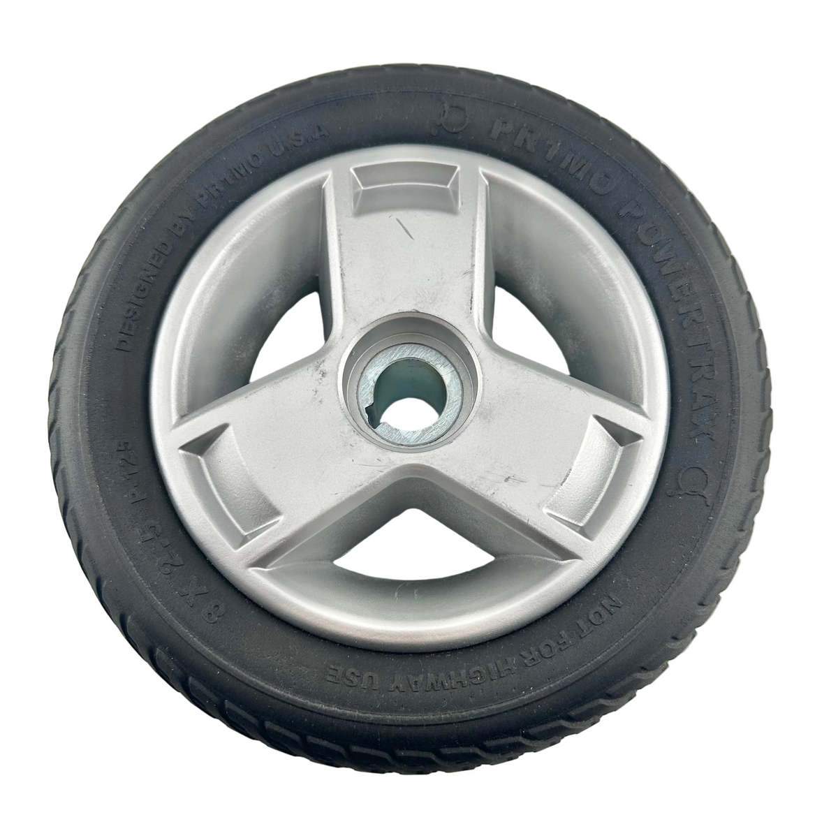 8"x2.50" Black Flat-Free Rear Wheel Assembly with Silver Tri-Spoke Rim ...