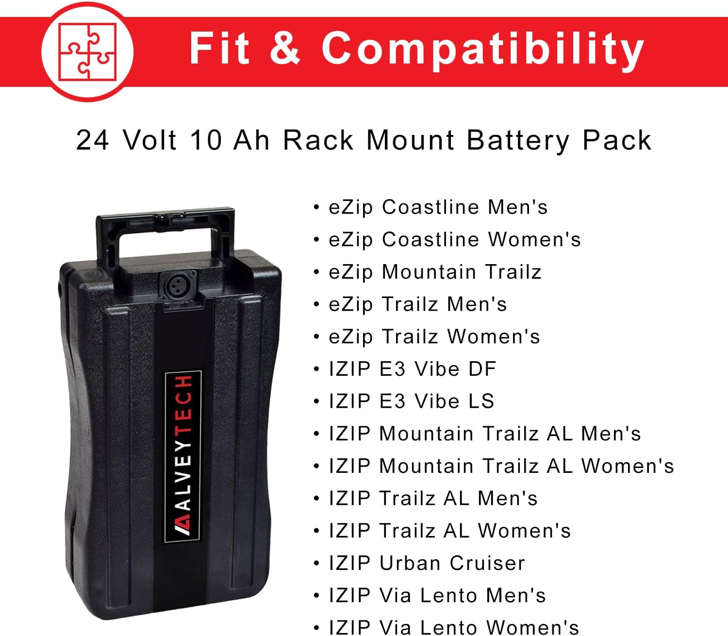 AlveyTech 24 Volt Rack Mount Battery Pack for Currie Electric Bikes ...