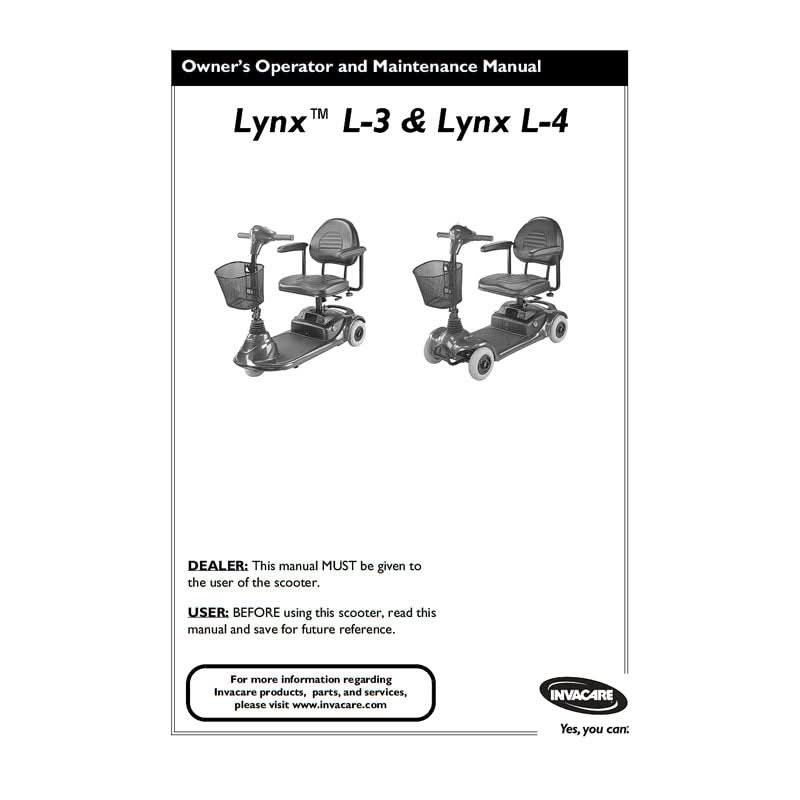 Owner's Manual for the Invacare Lynx L-3 and L-4 Mobility Scooter (114 ...